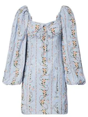 Agua Bendita Lorena Floral Puff Sleeve Mini Dress - Blue