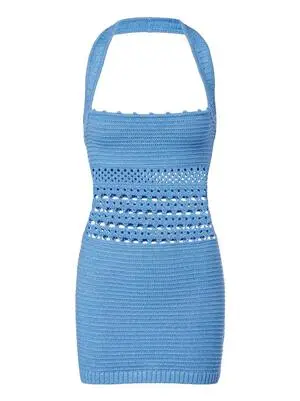 Retrofete Ronni Metallic Crochet Minidress - Blue