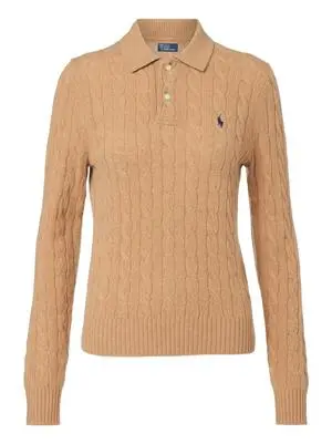 Polo Ralph Lauren Cable-knit Wool And Cashmere Polo Sweater - Beige