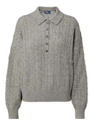 Polo Ralph Lauren Cable-knit Wool And Cashmere Polo Sweater - Grey