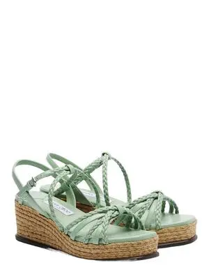 JIMMY CHOO Nyra Braided Leather Espadrille Wedges - Green