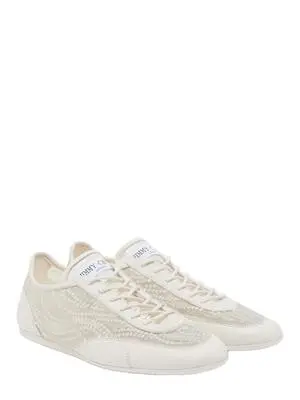 JIMMY CHOO Suede-trimmed Embellished Sneakers - White