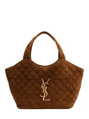Saint Laurent Icare Medium Quilted Suede Shopper - Brown