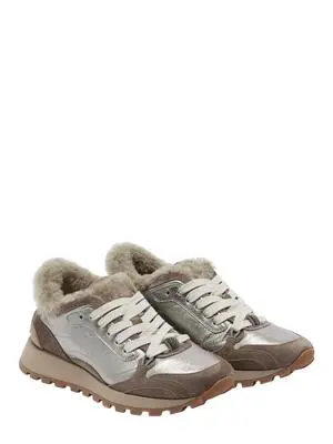 Brunello Cucinelli Monili Shearling-trimmed Leather Sneakers - Beige