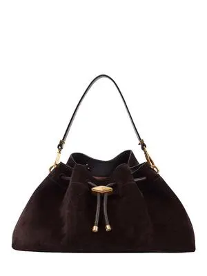 JIMMY CHOO Cinch Medium Suede Bucket Bag - Brown