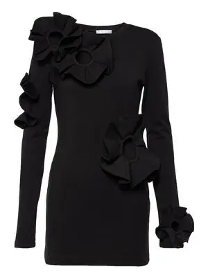 AREA Floral Appliqué Cotton-blend Mini Dress - Black