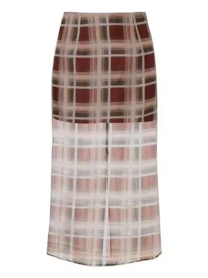 FRAME Check Silk Midi Skirt - Brown