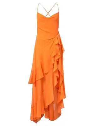 Retrofete Samara Gathered Chiffon Maxi Dress - Orange