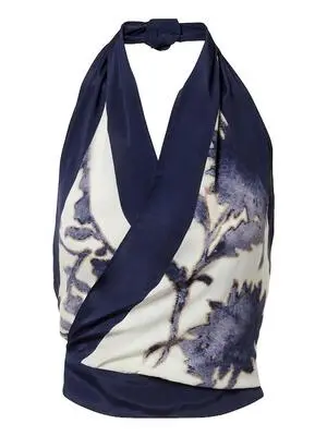 SIR. Phillipa Floral Halterneck Top - Blue