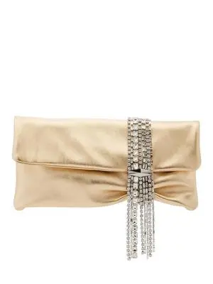 JIMMY CHOO Zandra Embellished Metallic Leather Clutch - Gold