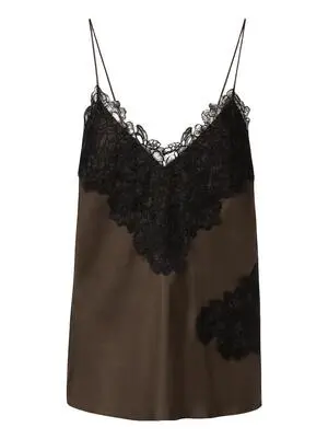 RÓHE Lace-trimmed Silk Satin V-neck Camisole - Brown