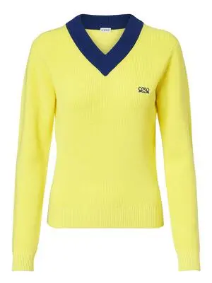 Loewe Double L V-neck Sweater In /blue - Yellow