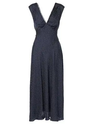DÔEN Tahlia Polka Dot Silk-blend Midi Dress - Blue