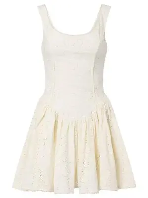 Agua Bendita Pluma Broderie Anglaise Cotton Mini Dress - White