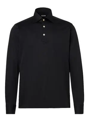 Kiton Cotton Poplin Polo Top - Black