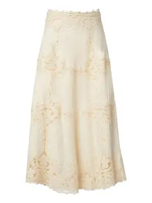 Ulla Johnson Fleur Crochet-trimmed Linen Midi Skirt - White