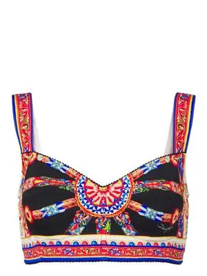 Dolce & Gabbana Carretto Print Silk-blend Charmeuse Crop Top - Multicoloured