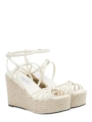 JIMMY CHOO Nyra Braided Leather Espadrille Wedges - White