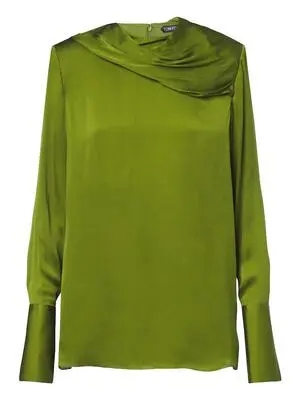TOM FORD Draped Silk Satin Top With Concealed Zip Back - Green