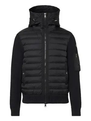 Moncler Down Paneled Cardigan With Drawstring Hood - Black