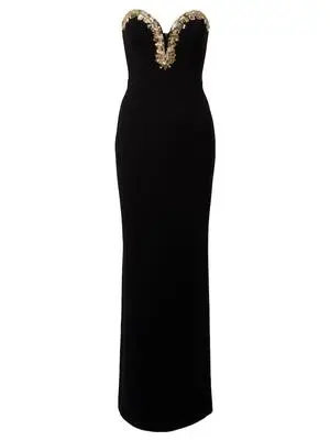 Rebecca Vallance Alexandrite Embellished Crepe Bustier Gown - Black