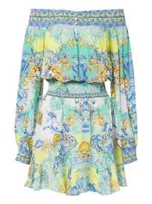 Camilla Printed Embellished Off-shoulder Silk Minidress - Multicoloured
