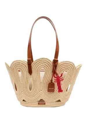 AQUAZZURA Artiste Medium Raffia Tote Bag - Beige