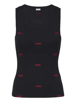 Loewe Logo Ribbed-knit Cotton-blend Jersey Tank Top - Black