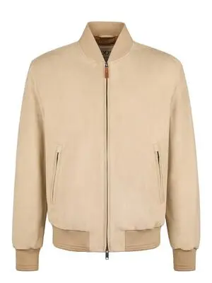 TOD'S Brera Bomber Jacket In Pashmy Suede - Beige