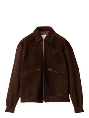 Miu Miu Miu Miu Waxed Suede Blouson Jacket Sienna