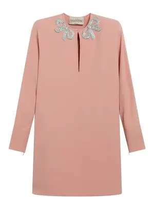 Valentino Garavani Silk Short Dress With Embroidered Bows - Pink