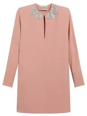 Valentino Garavani Silk Short Dress With Embroidered Bows - Pink