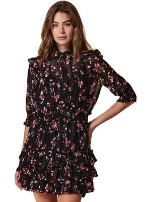 The Shirt By Rochelle Behrens The Ruffled Tiered Minidress - Black