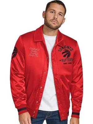 Tommy Hilfiger Toronto Raptors Chain Stitch Applique Varsity Jacket - Red