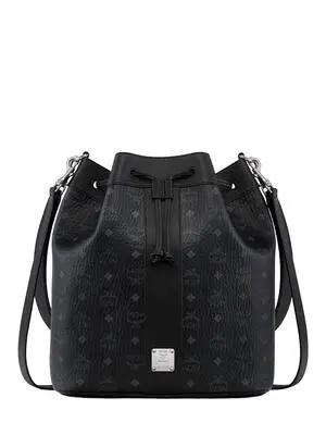 Mcm Large Dessau Drawstring Bag In Visetos Monogram Canvas - Black