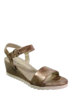 DAVID TATE David Tate Metallic Ankle Strap Wedge Sandals Bronze