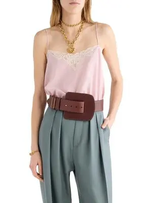 Chloé Drawstring Silk Crêpe De Chine & Lace Camisole - Shadow Lilac