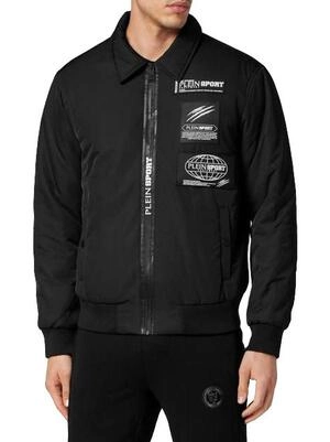 PLEIN SPORT Global Express Edition Nylon Bomber Jacket - Black