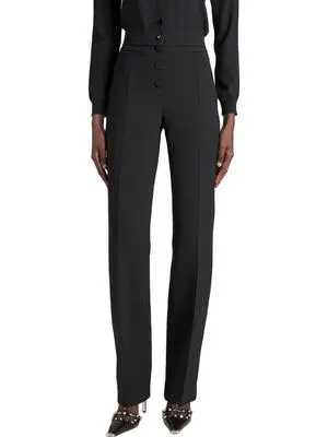 Valentino Garavani High-waist Wool Stretch Crepe Straight-leg Pants - Black