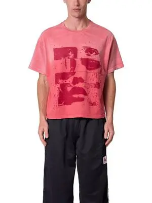 Mnml Face Distressed Graphic T-shirt - Red