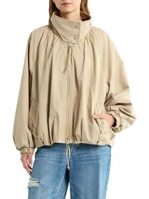 Free People Chelsea Jacket Relaxed Fit Zip-up With Funnel Neck - Oatmeal