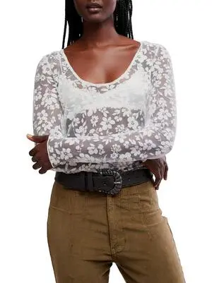 Free People Early Sunsets Floral Burnout Top - Ivory