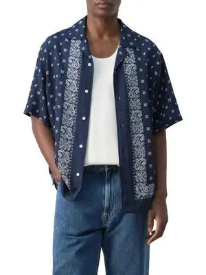 Mango Paisley Bandana Print Camp Shirt - Navy