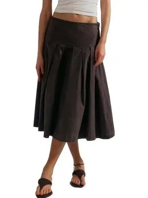 Free People Skipper Cotton Midi Skirt - Double Espresso