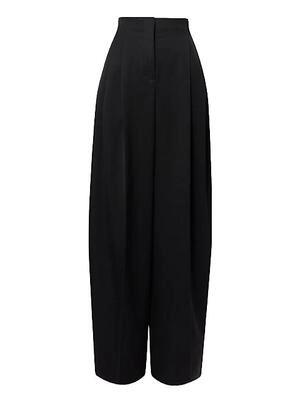 MUGLER Pleated Wide-leg Wool Trousers - Black