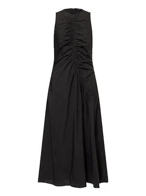 Theory Asymmetric Ruched Cotton Tank Dress - Black