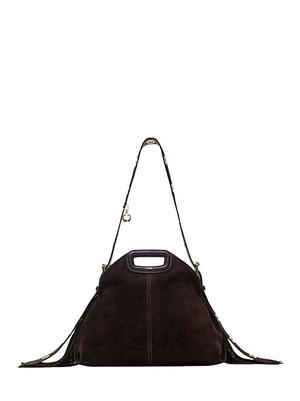 Maje Suede Shoulder Bag With Fringing - Dark Brown