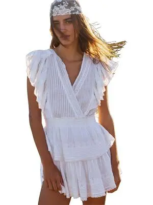 LoveShackFancy Gwen Heritage Embroidered Lace Mini Dress - White