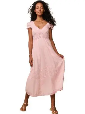 LoveShackFancy Suvi Heritage Midi Dress - Pink
