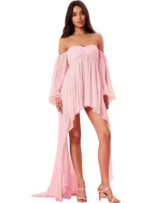 LoveShackFancy Kataline Floral High-low Dress - Candy Fluff